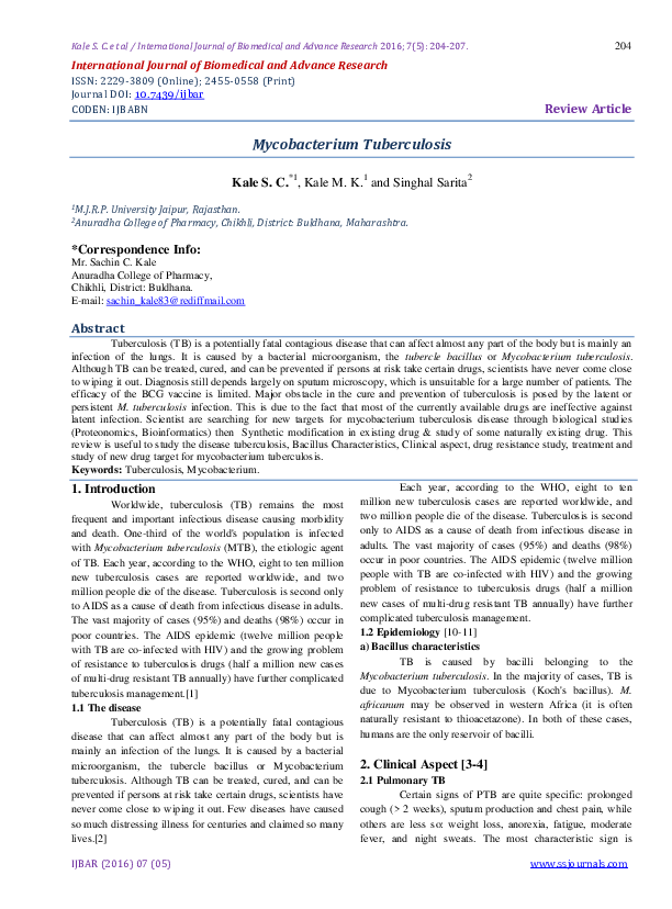 (PDF) Mycobacterium Tuberculosis