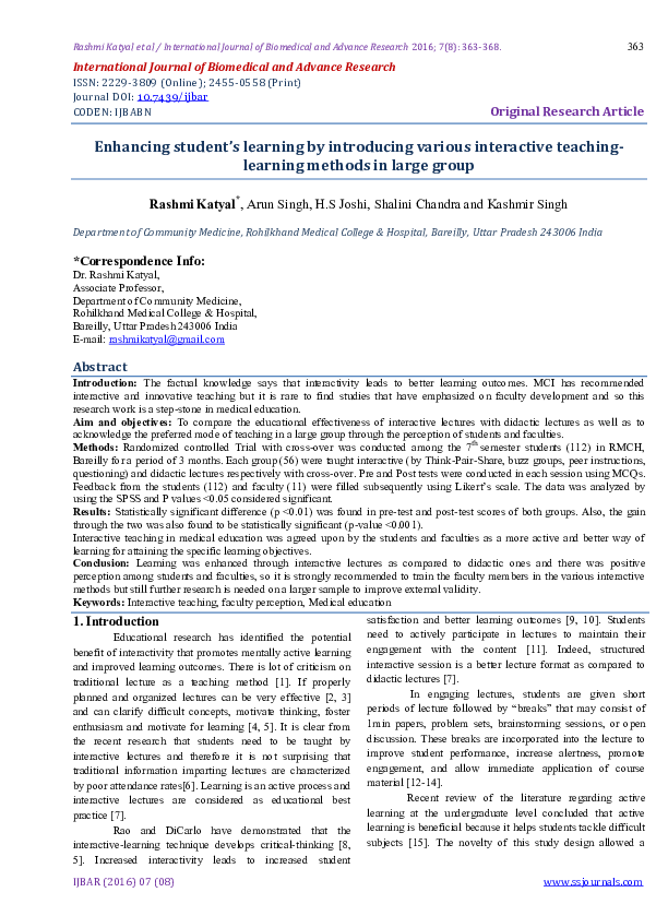 (PDF) Enhancing student's learning by introducing various interactive ...