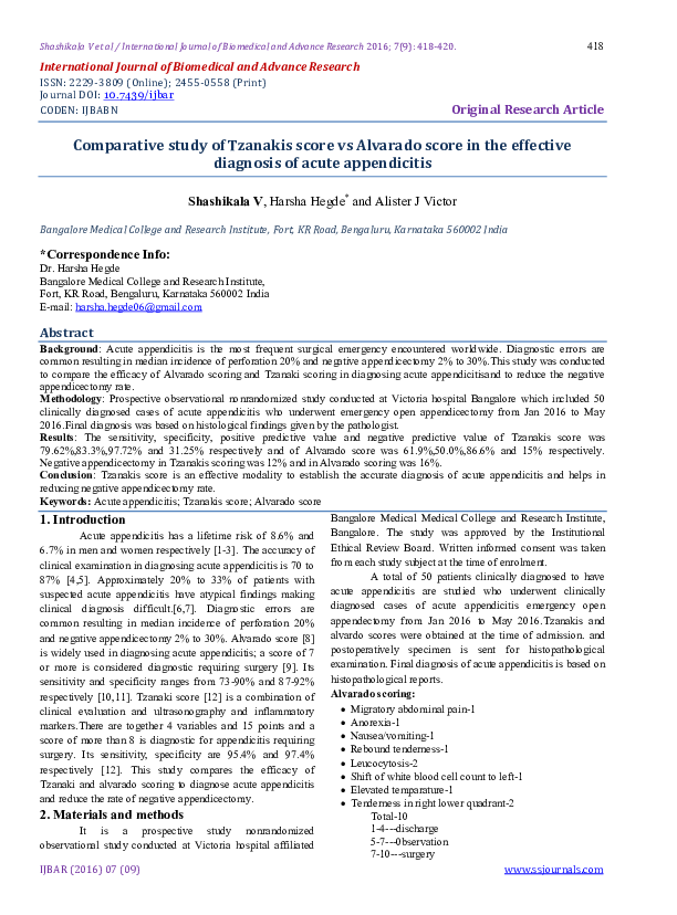 (PDF) Comparative study of Tzanakis score vs Alvarado score in the ...