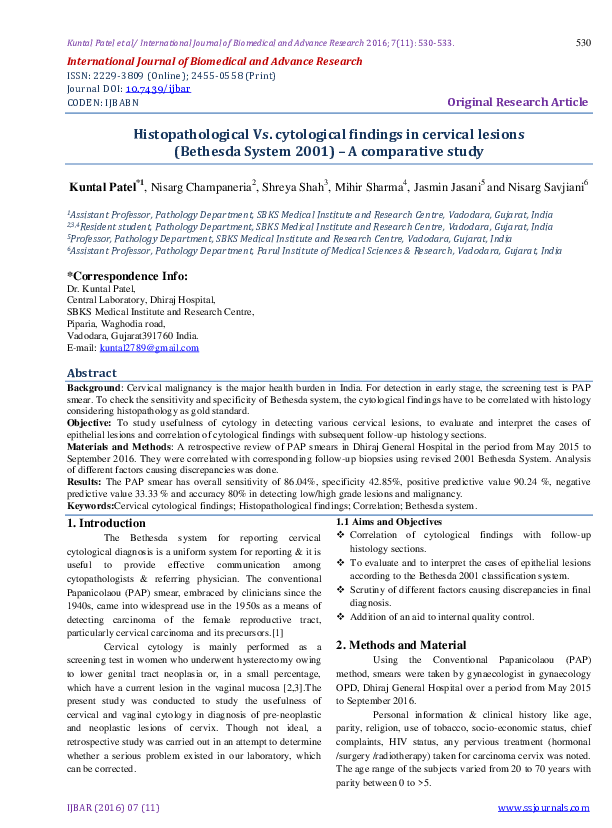 (PDF) Histopathological Vs. cytological findings in cervical lesions ... (PDF) Histopathological Vs. cytological findings in cervical lesions ...