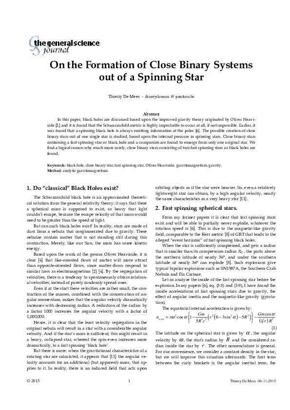 (PDF) On the Formation of Close Binary Systems out of a Spinning Star