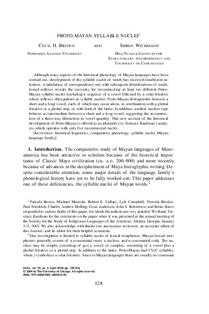 (PDF) PROTO-MAYAN SYLLABLE NUCLEI1
