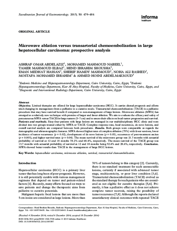 (PDF) Microwave ablation versus transarterial chemoembolization in large hepatocellular ...