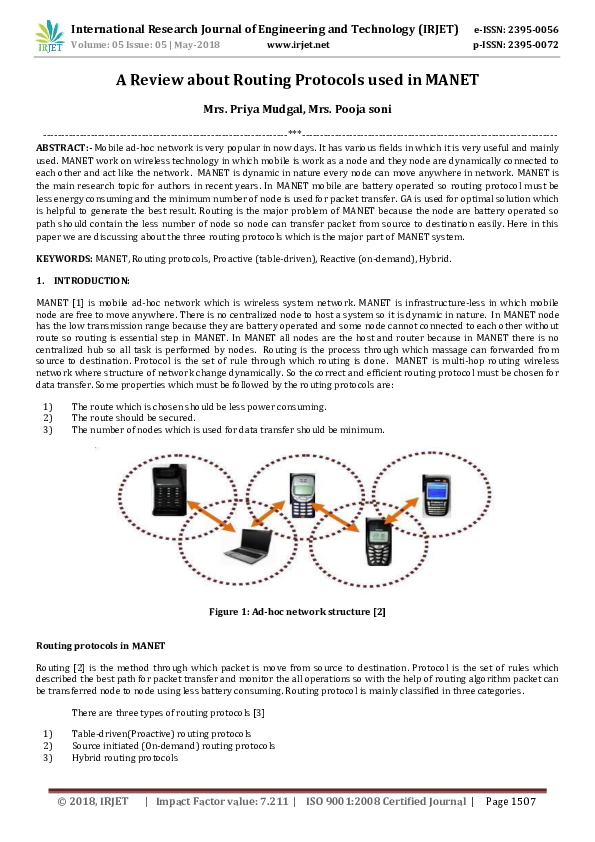 (PDF) IRJET-A Review about Routing Protocols used in MANET | IRJET ...