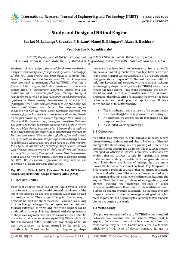 (PDF) IRJET- Study and Design of Nitinol Engine