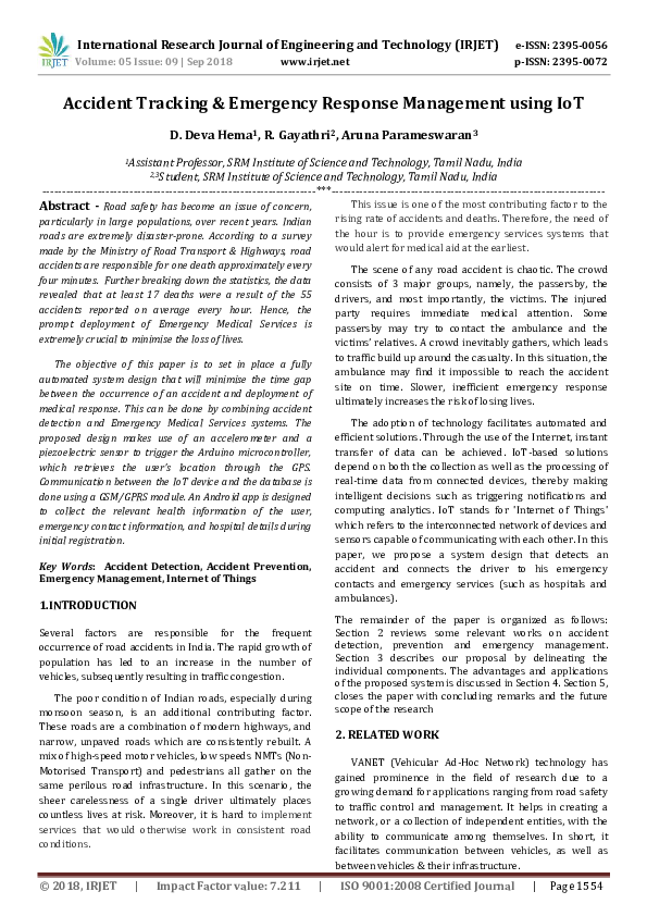 (PDF) IRJET-Accident Tracking and Emergency Response Management using Iot
