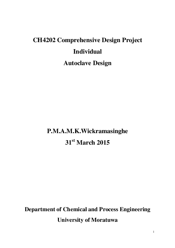 (PDF) CH4202 Comprehensive Design Project Individual Autoclave Design