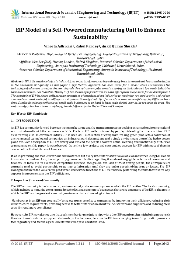 (PDF) IRJET- EIP Model of a Self-Powered manufacturing Unit to Enhance ...