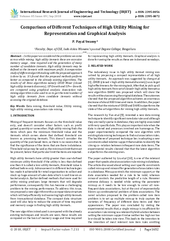 (PDF) IRJET- Comparison of Different Techniques of High Utility Mining for Representation and ...