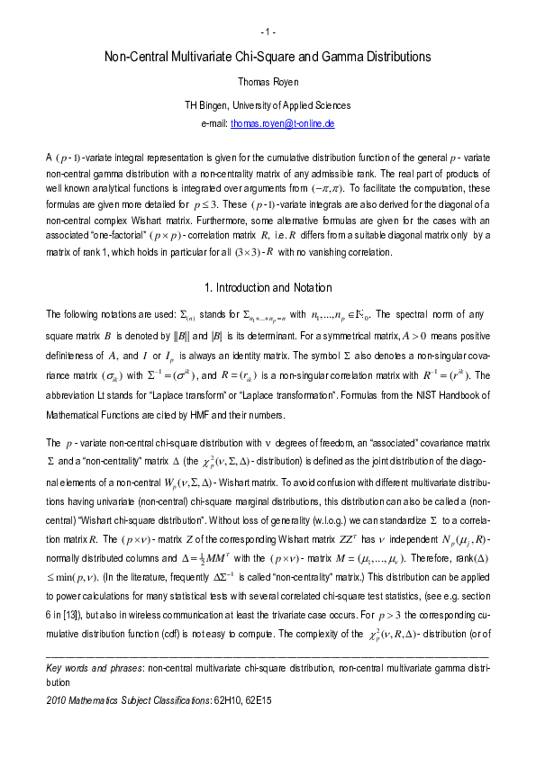 (PDF) Non-Central Multivariate Chi-Square and Gamma Distributions