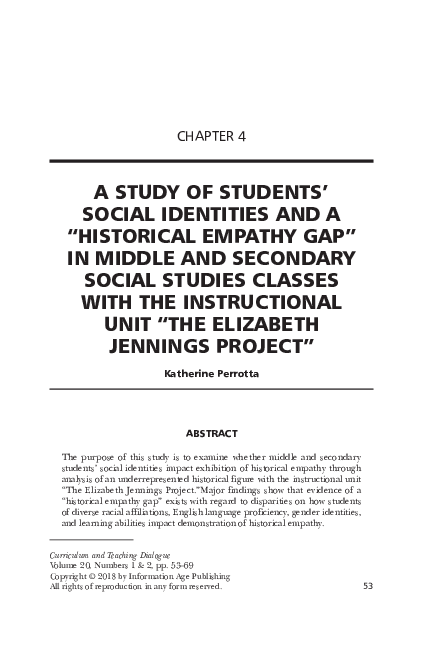 (PDF) A STUDY OF STUDENTS' SOCIAL IDENTITIES AND A " HISTORICAL EMPATHY ...