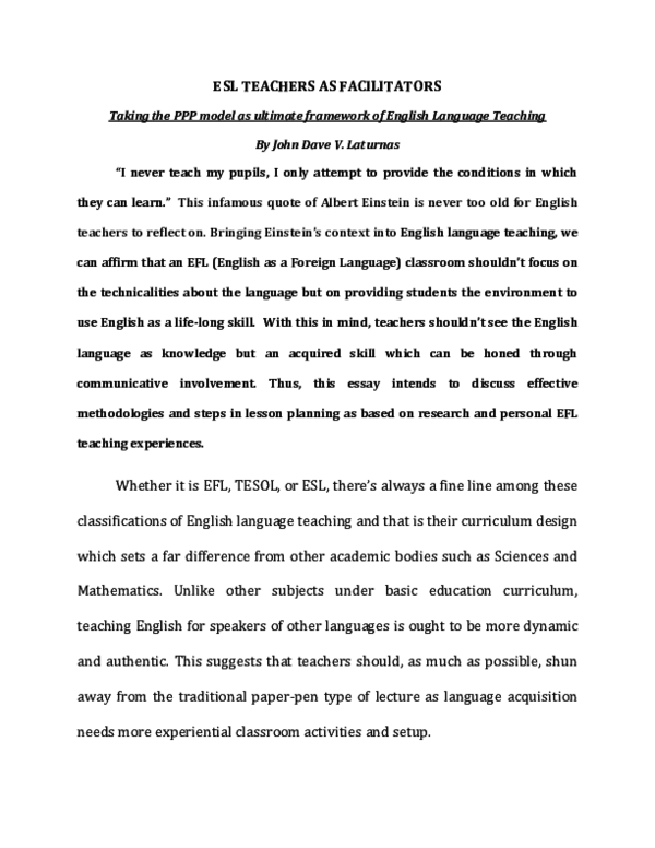 (DOC) ESL TEACHERS AS FACILITATORS Taking the PPP model as ultimate ...