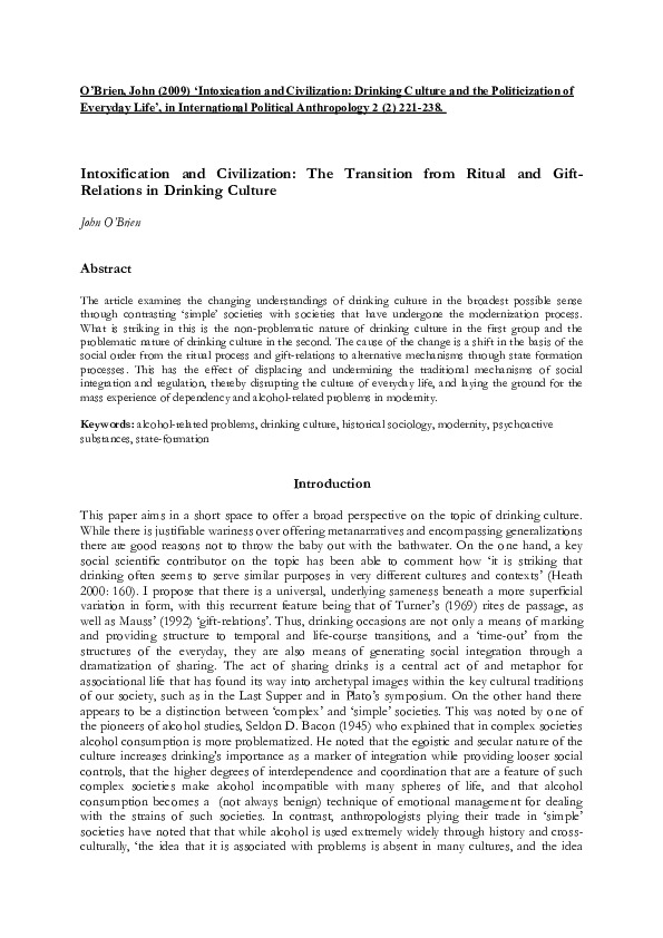 (PDF) Intoxification and Civilization: The Transition from Ritual and ...