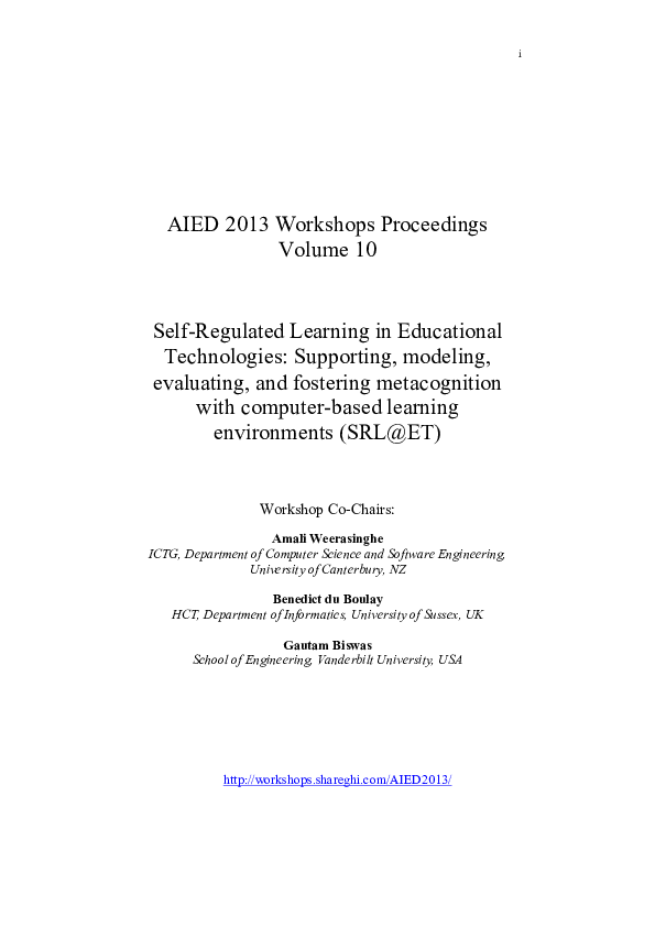 (PDF) Workshop on Self-Regulated Learning in Educational Technologies (SRL@ET): Supporting ...