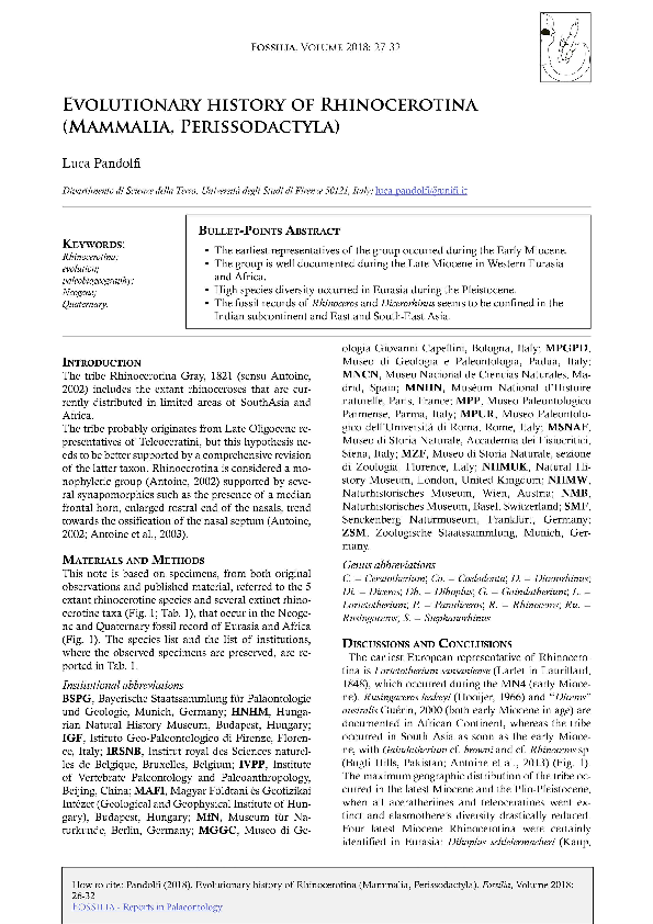 (PDF) EVOLUTIONARY HISTORY OF RHINOCEROTINA (MAMMALIA, PERISSODACTYLA