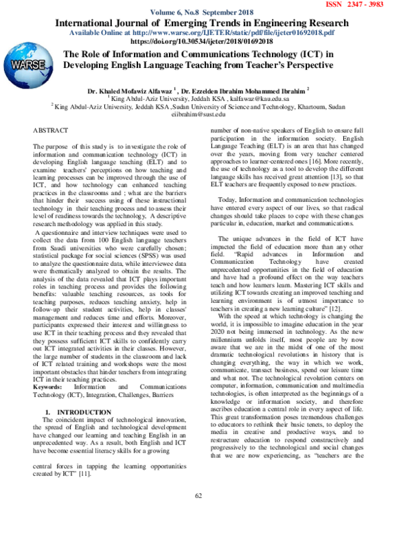 Pdf The Role Of Information And Communications Technology Ict In Developing English Language