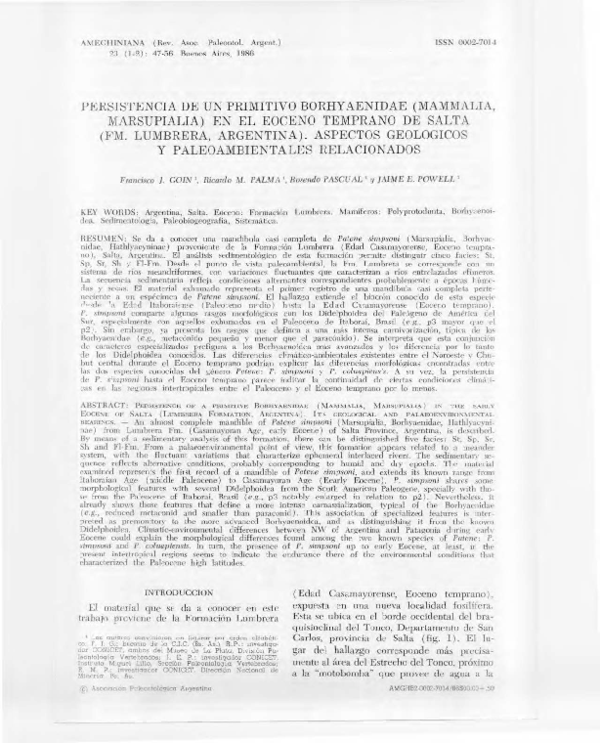 (PDF) Goin FJ, Palma RM, Pascual R, Powell J (1986) Persistencia de un ...