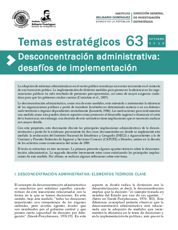 (PDF) Desconcentración administrativa: desafíos de implementación