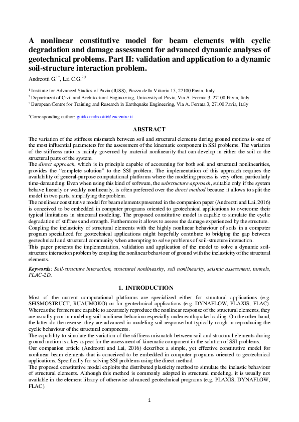 (PDF) A nonlinear constitutive model for beam elements with cyclic degradation and damage ...
