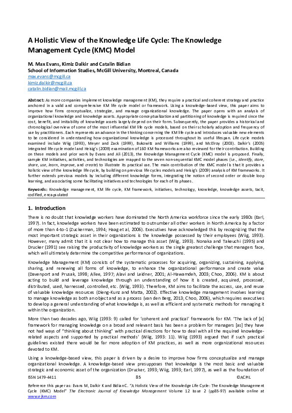 (PDF) A Holistic View of the Knowledge Life Cycle: The Knowledge ...