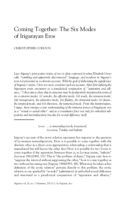 (PDF) Coming Together: The Six Modes of Irigarayan Eros | Christopher ...