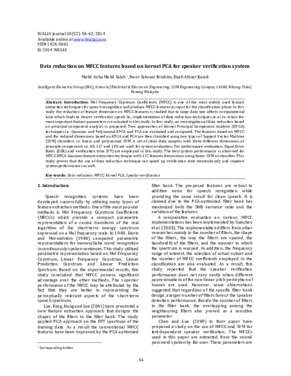 Pdf Data Reduction On Mfcc Features Based On Kernel Pca For Speaker Verification System Mohd