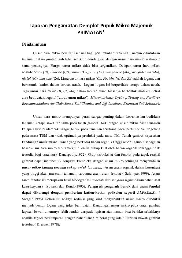 (PDF) Laporan Pengamatan Demplot Pupuk Mikro Majemuk PRIMATANᴿ