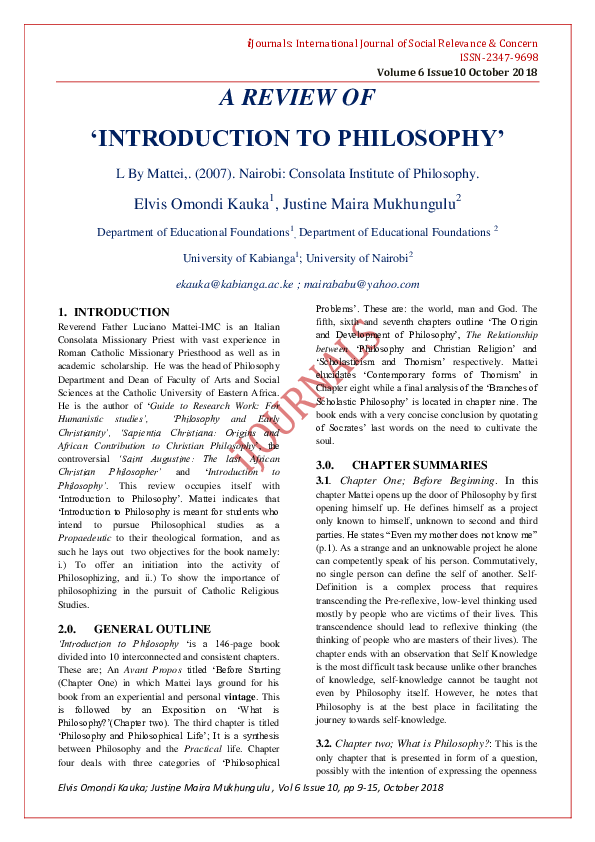 (PDF) A REVIEW OF 'INTRODUCTION TO PHILOSOPHY'