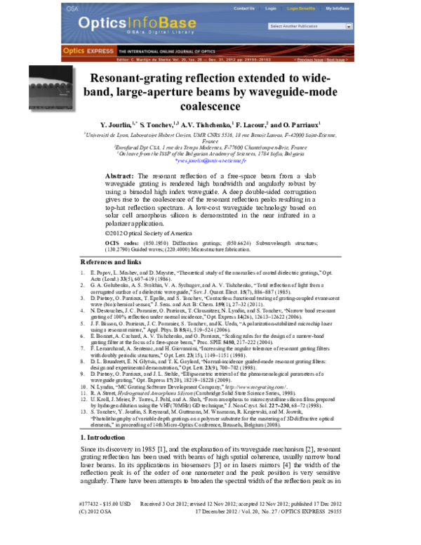 (PDF) Resonant-grating reflection extended to wide- band, large-aperture beams by waveguide-mode ...