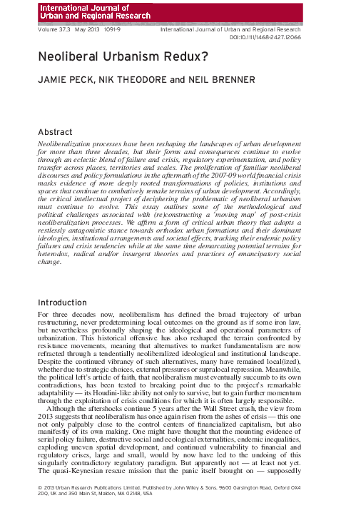 (PDF) Jamie Peck, Nik Theodore and Neil Brenner, “Neoliberal urbanism ...