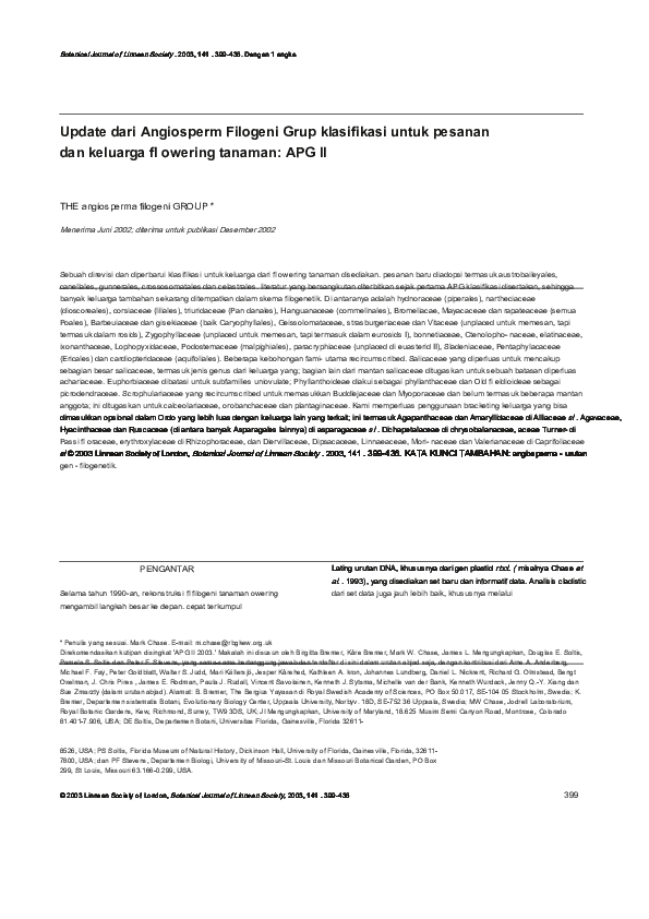 (PDF) Update dari Angiosperm Filogeni Grup klasifikasi untuk pesanan ...