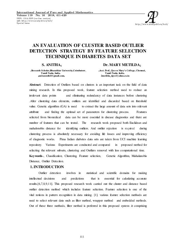 Pdf An Evaluation Of Cluster Based Outlier Detection Strategy By Feature Selection Technique