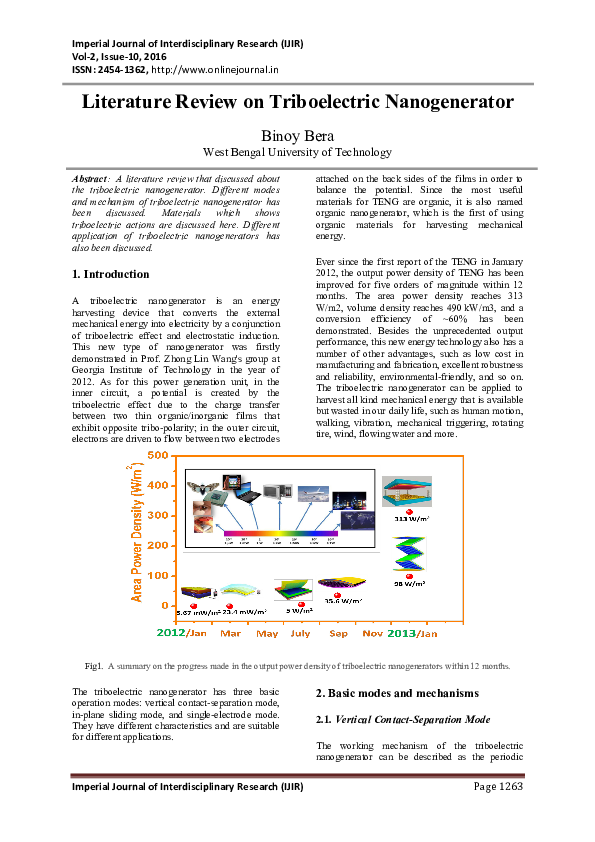 (PDF) Literature Review on Triboelectric Nanogenerator