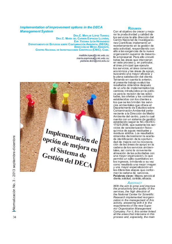 (PDF) Implementation of improvement options in the DECA Management System