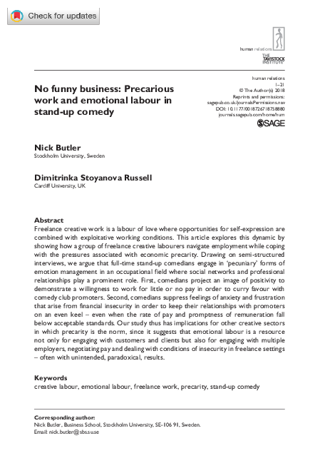 (PDF) No funny business: Precarious work and emotional labour in stand ...