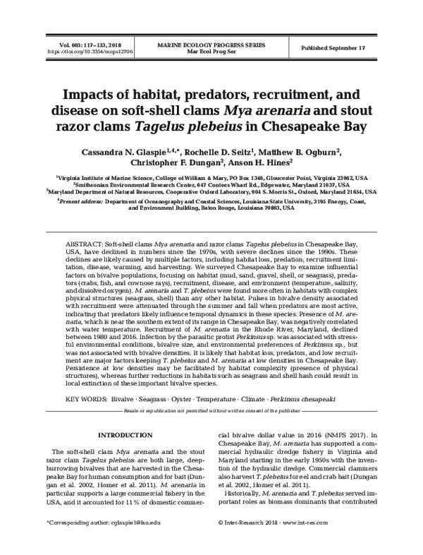 (PDF) Impacts of habitat, predators, recruitment, and disease on soft ...