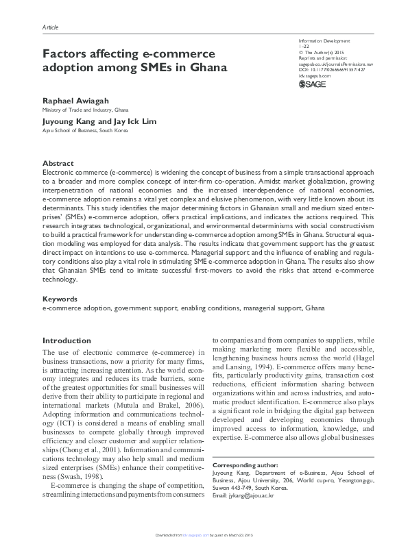(PDF) Factors affecting e-commerce adoption among SMEs in Ghana