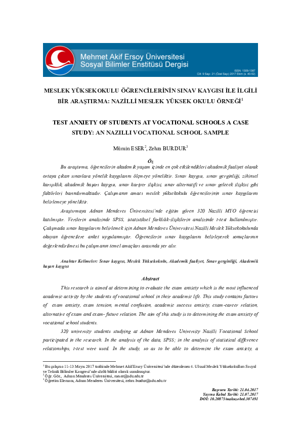 (PDF) TEST ANXIETY OF STUDENTS AT VOCATIONAL SCHOOLS A CASE STUDY: AN ...