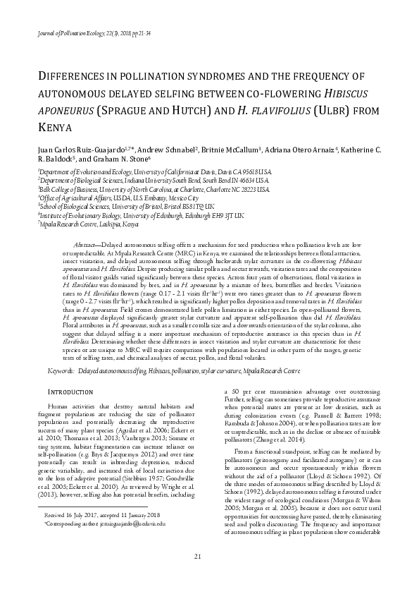 Differences In Pollination syndromes and the frequency of autonomous ...