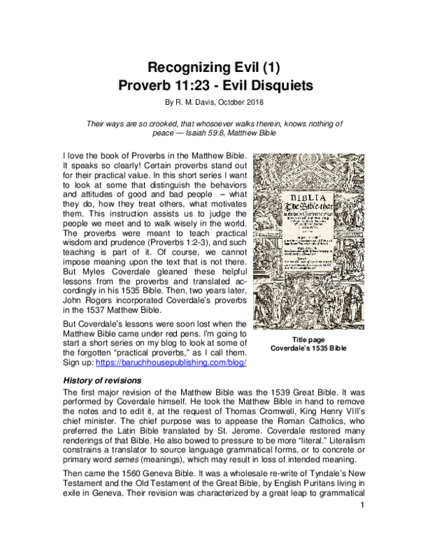 (PDF) Recognizing Evil: Proverb 11:23 - Evil Disquiets