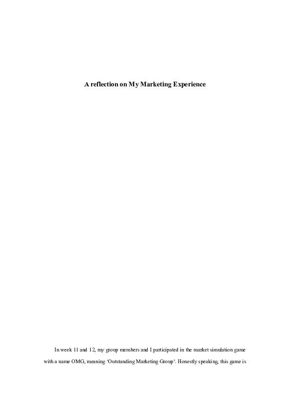 (DOC) A reflection on My Marketing Experience