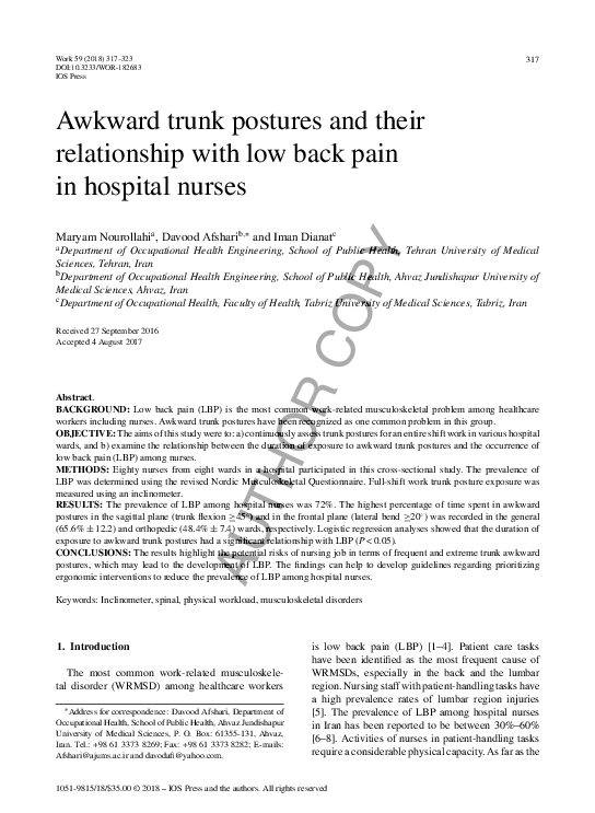 (PDF) Awkward trunk postures and their relationship with low back pain ...