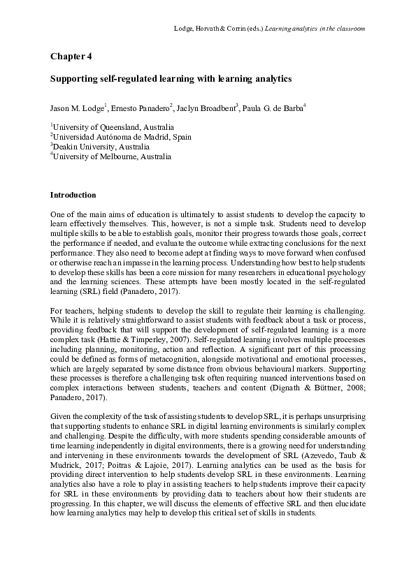 (PDF) Supporting self-regulated learning with learning analytics