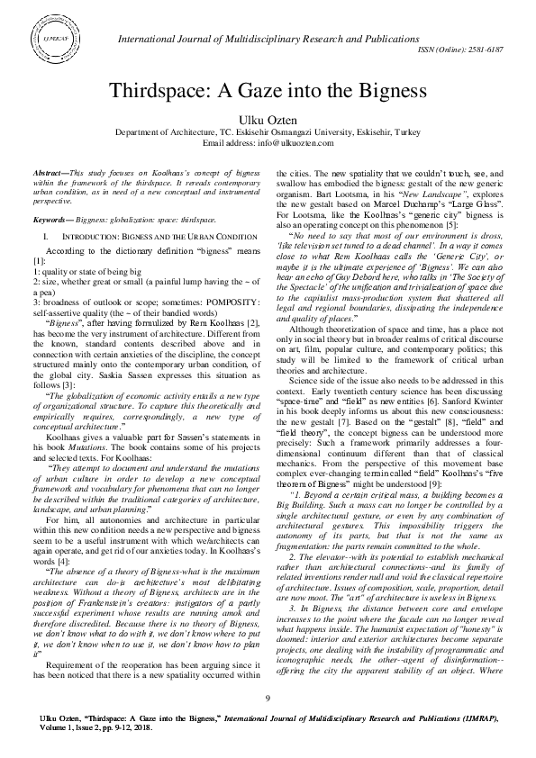 (PDF) Thirdspace: A Gaze into the Bigness