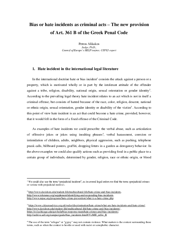 (PDF) Bias or hate incidents as criminal acts – The new provision of ...