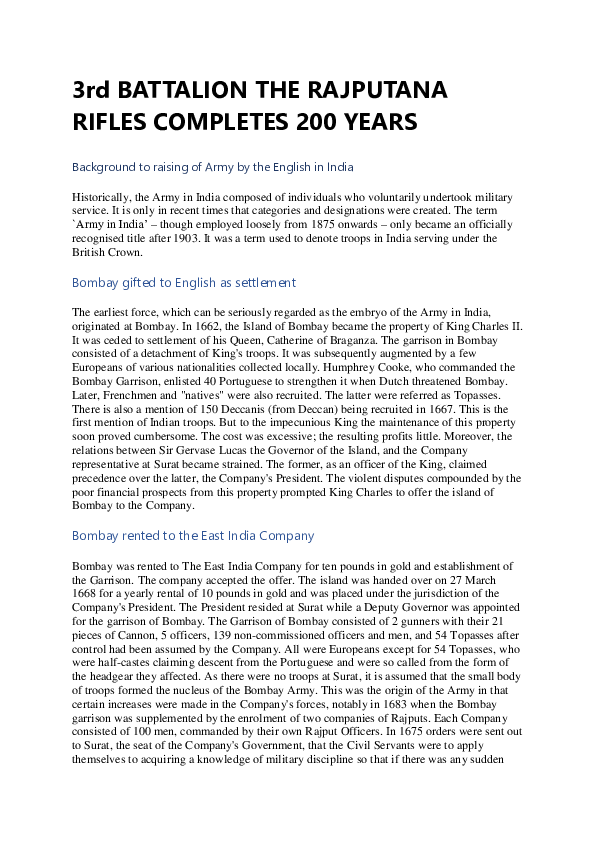 (DOC) 3rd BATTALION THE RAJPUTANA RIFLES COMPLETES 200 YEARS.docx