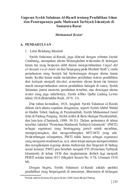 (PDF) Gagasan Syekh Sulaiman Al-Rasuli tentang Pendidikan Islam dan ...