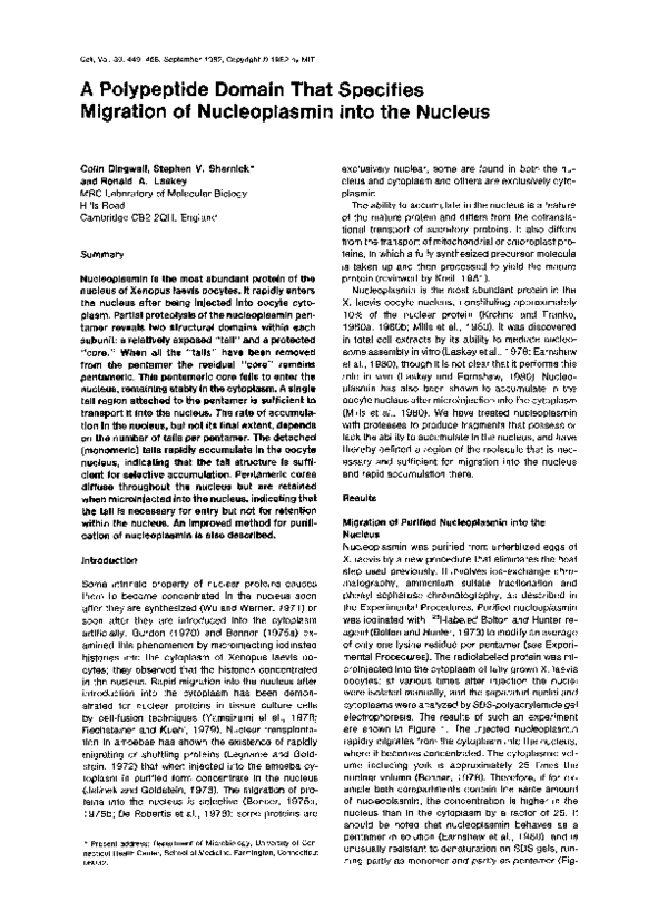 (PDF) A Polypeptide Domain That Specifies Migration of Nucleoplasmin ...