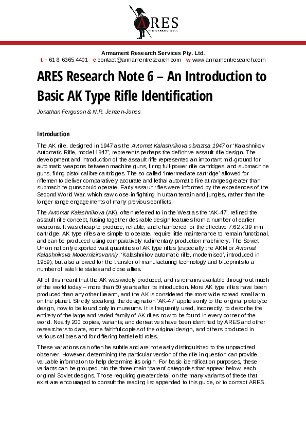 (PDF) An Introduction to Basic AK Type Rifle Identification
