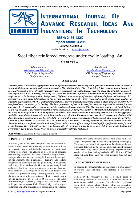 Pdf Steel Fiber Reinforced Concrete Under Cyclic Loading An Overview